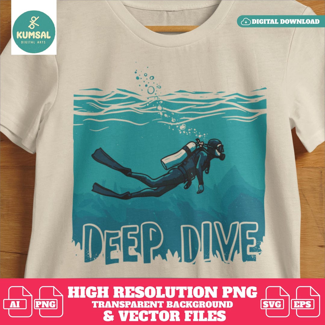 Deep Dive Scuba SVG, Ocean Diver T-shirt Design, Underwater Adventure ...