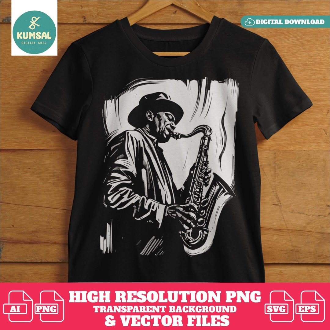 Jazz Saxophone Player SVG – Vintage Music Art Sublimation PNG & Vector ...