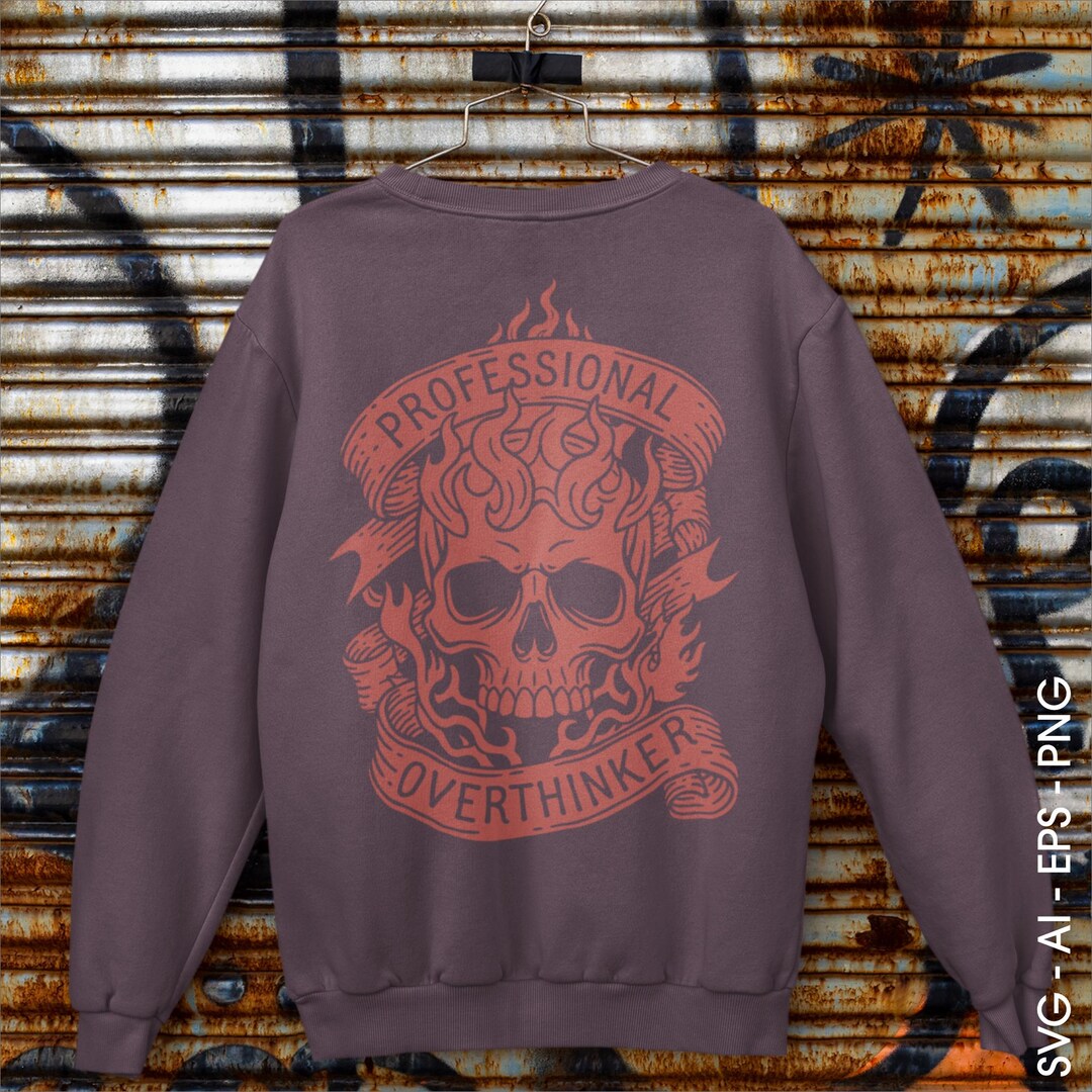 Overthinker Skull SVG, Flaming Skull PNG, Anxiety Humor, Gothic Art ...