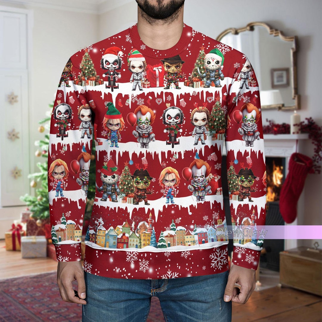 Christmas Gifts, Horror Movie Ugly Sweater, Halloween Sweater, Scary ...