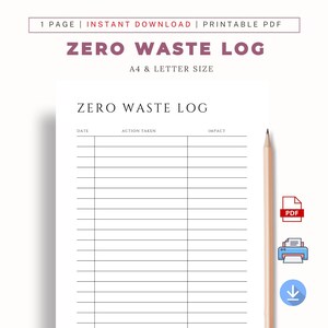 Zero Waste Log Printable Simple Zero Waste Log Instant Download PDF A4 ...