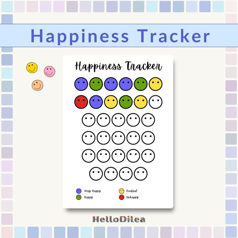 Happiness Tracker | PRINTABLE Journal Page | PRINTABLE Planner Page ...