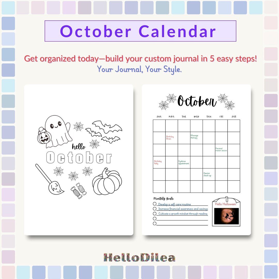 October Calendar With Matching Title Page PRINTABLE Planner Page ...