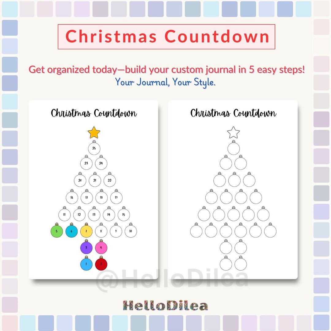 Christmas Tree Countdown PRINTABLE Journal Page Christmas Journal Page ...