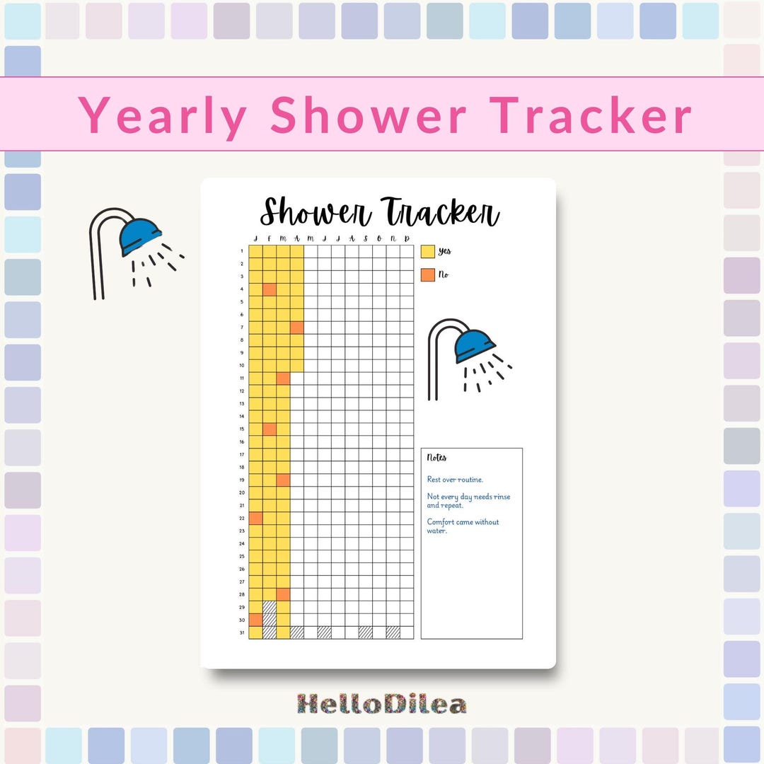 Color-in Yearly Shower Tracker With Notes | PRINTABLE Journal Page ...