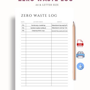 Zero Waste Log Printable Simple Zero Waste Log Instant Download PDF A4 ...