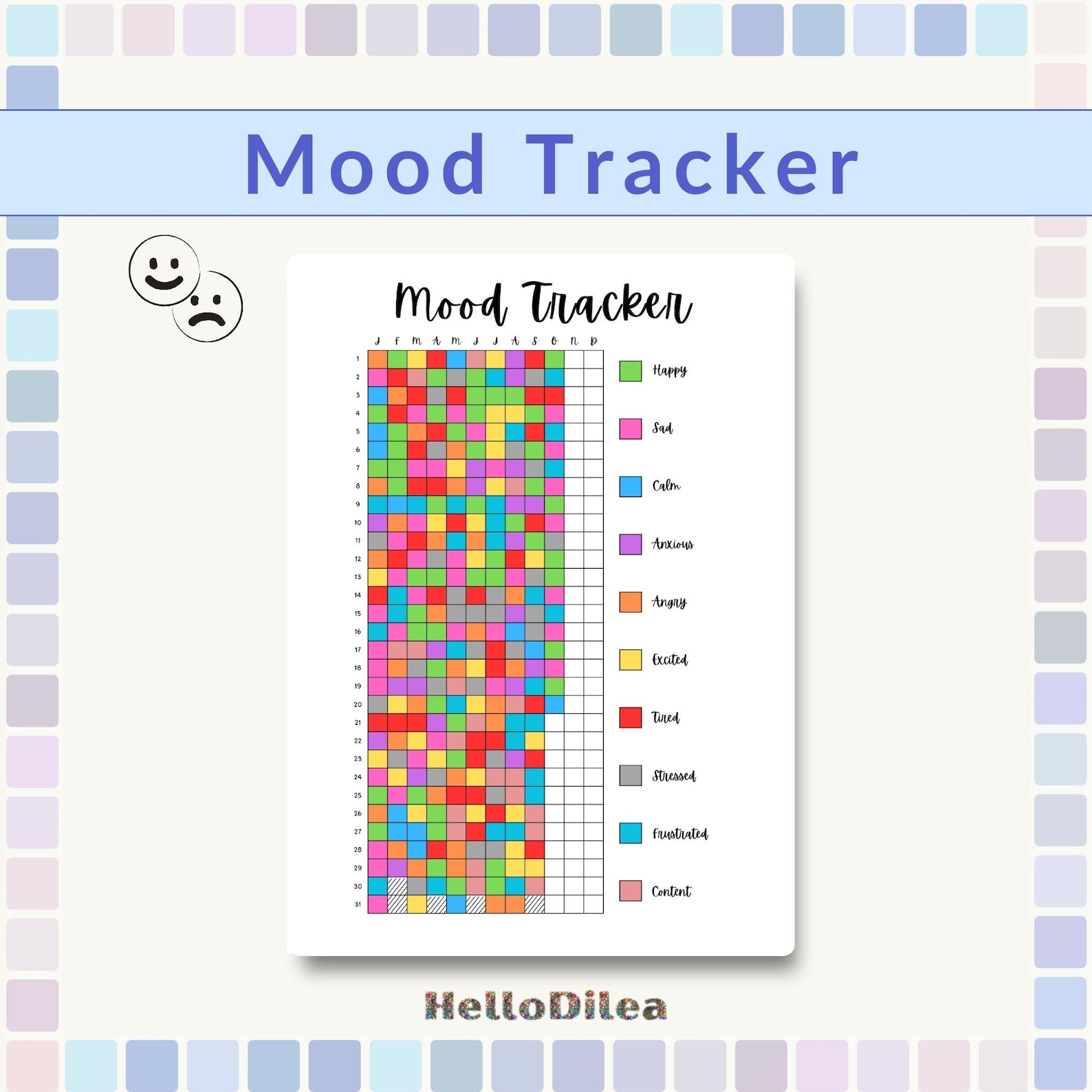 Yearly Mood Tracker | PRINTABLE Journal Page | PRINTABLE Planner Page ...