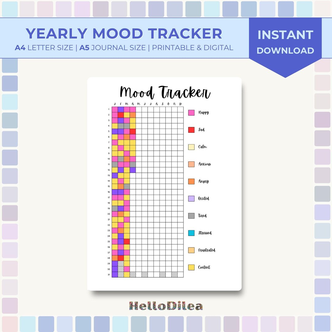 Yearly Mood Tracker | Daily Feelings Tracker | Daily Mood Tracker ...