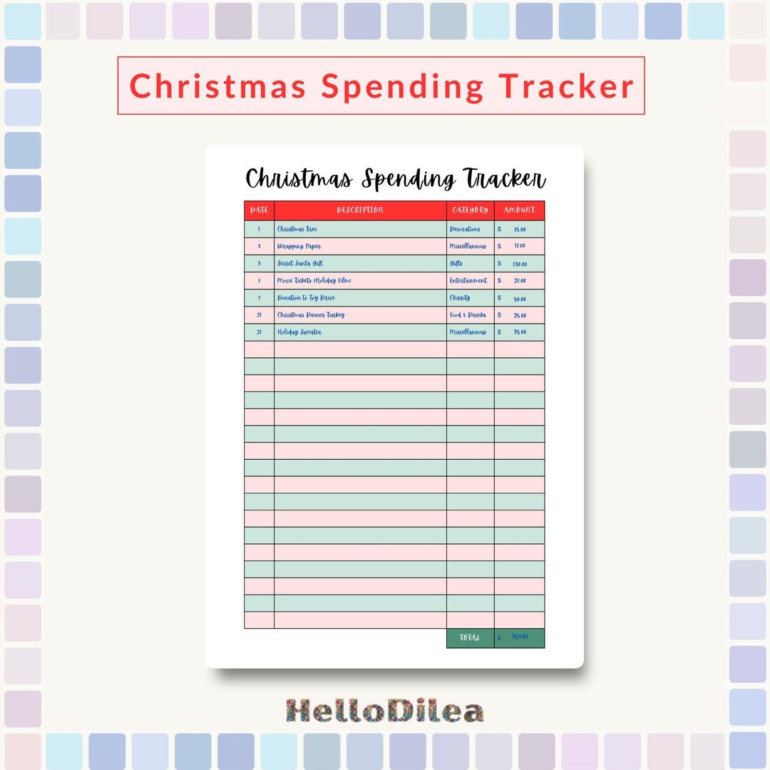 Christmas Spending Tracker PRINTABLE Tracker Budget Planner Holiday ...