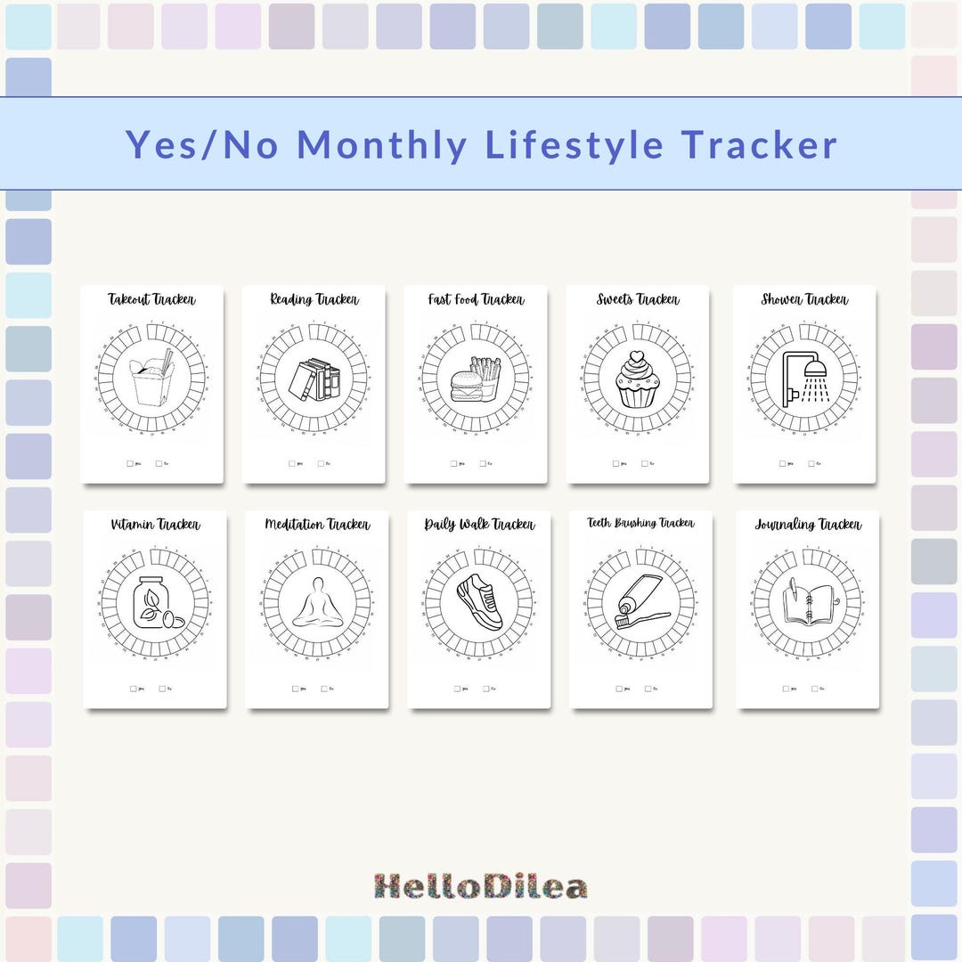 Yes or No Monthly Lifestyle Tracker Printable Habit Trackers PRINTABLE ...