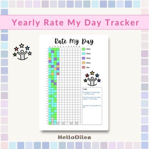 Color-in Yearly Rate My Day Tracker With Notes | PRINTABLE Journal Page ...