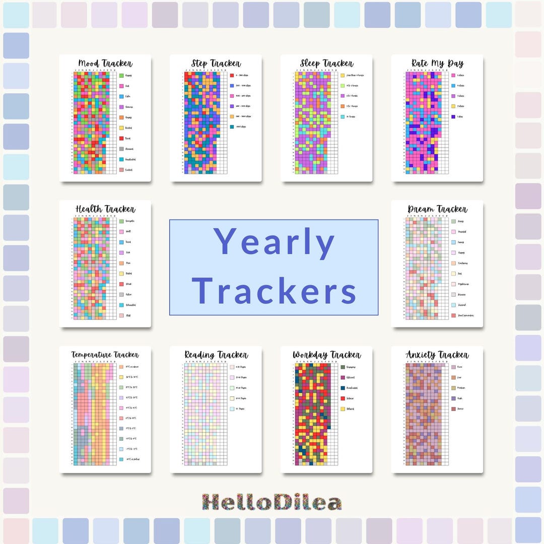 Yearly Tracker Bundle | PRINTABLE Planner Pages | Journal Pages | Daily ...