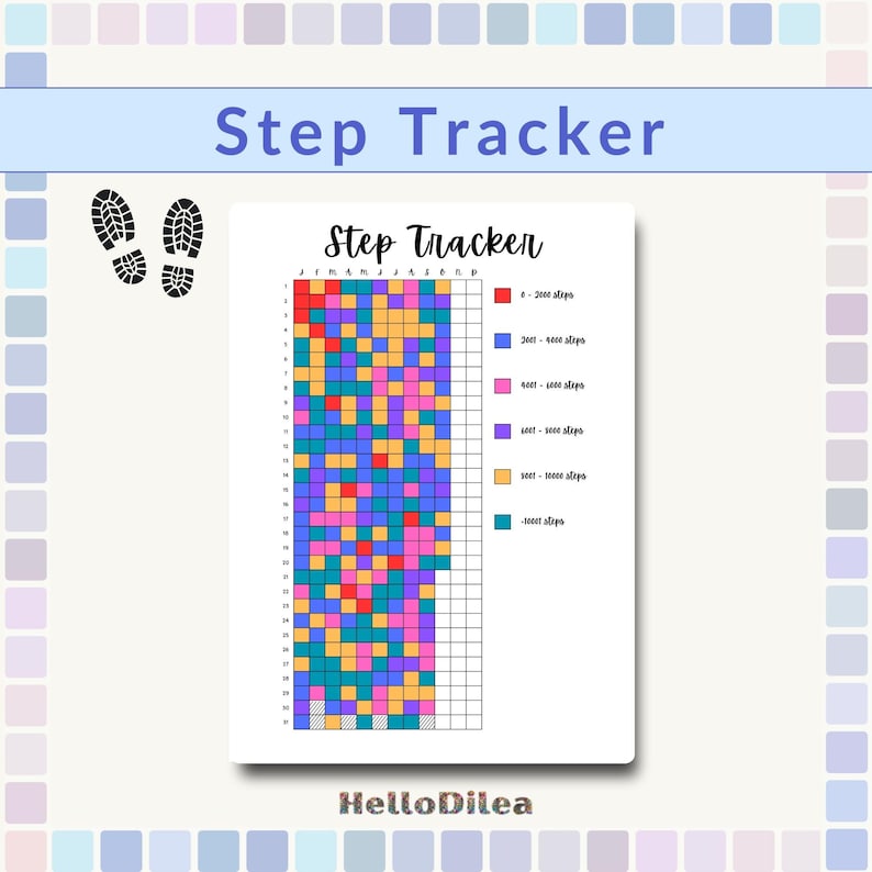 Yearly Step Tracker | PRINTABLE Journal Page | PRINTABLE Planner Page ...