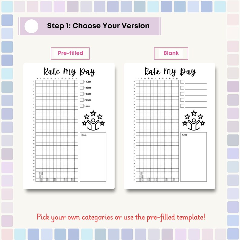 Color-in Yearly Rate My Day Tracker With Notes | PRINTABLE Journal Page ...