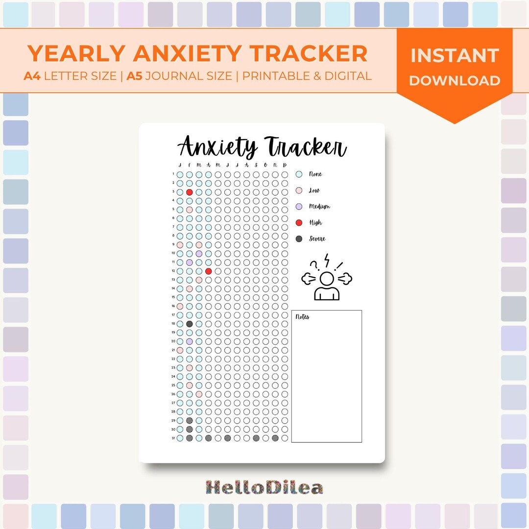 Yearly Anxiety Tracker | Daily Tracker | Daily Anxiety Tracker ...
