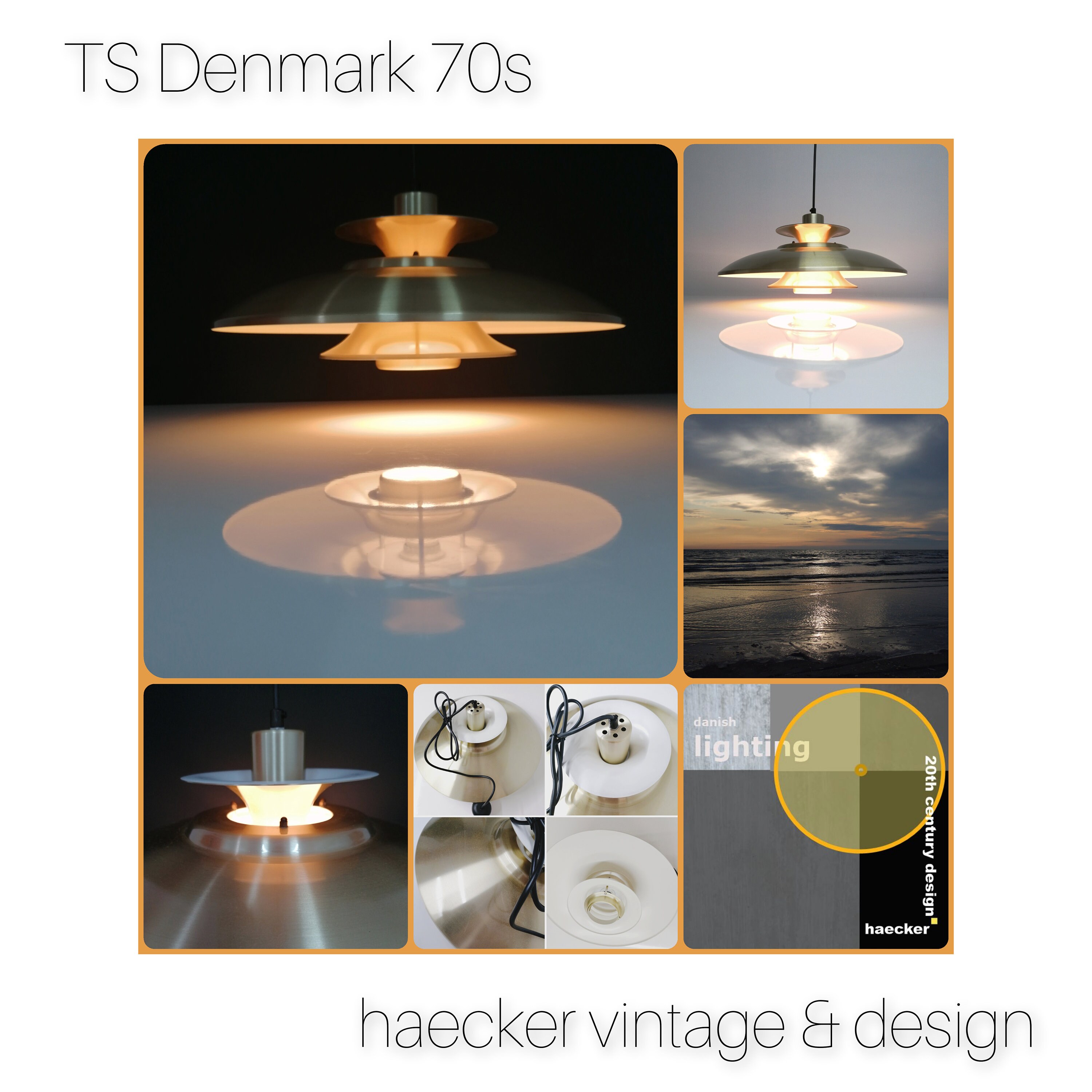 Dansih Design Golden Pendant Light by TS Belysning Aps Denmark 70s ...