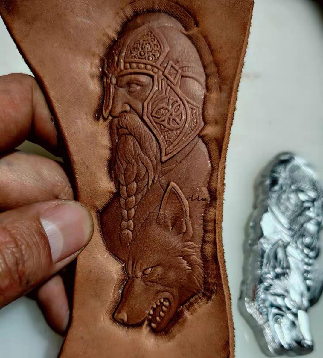 3D Viking Warrior and Wolf Leather Stamp Mold, Fantasy Metal Embossing ...