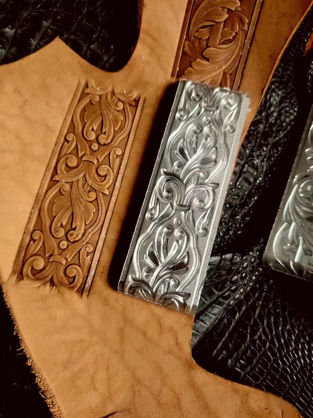 Flower Pattern Leather Stamp Mold, Belt Embossing Tool, Long Leather ...