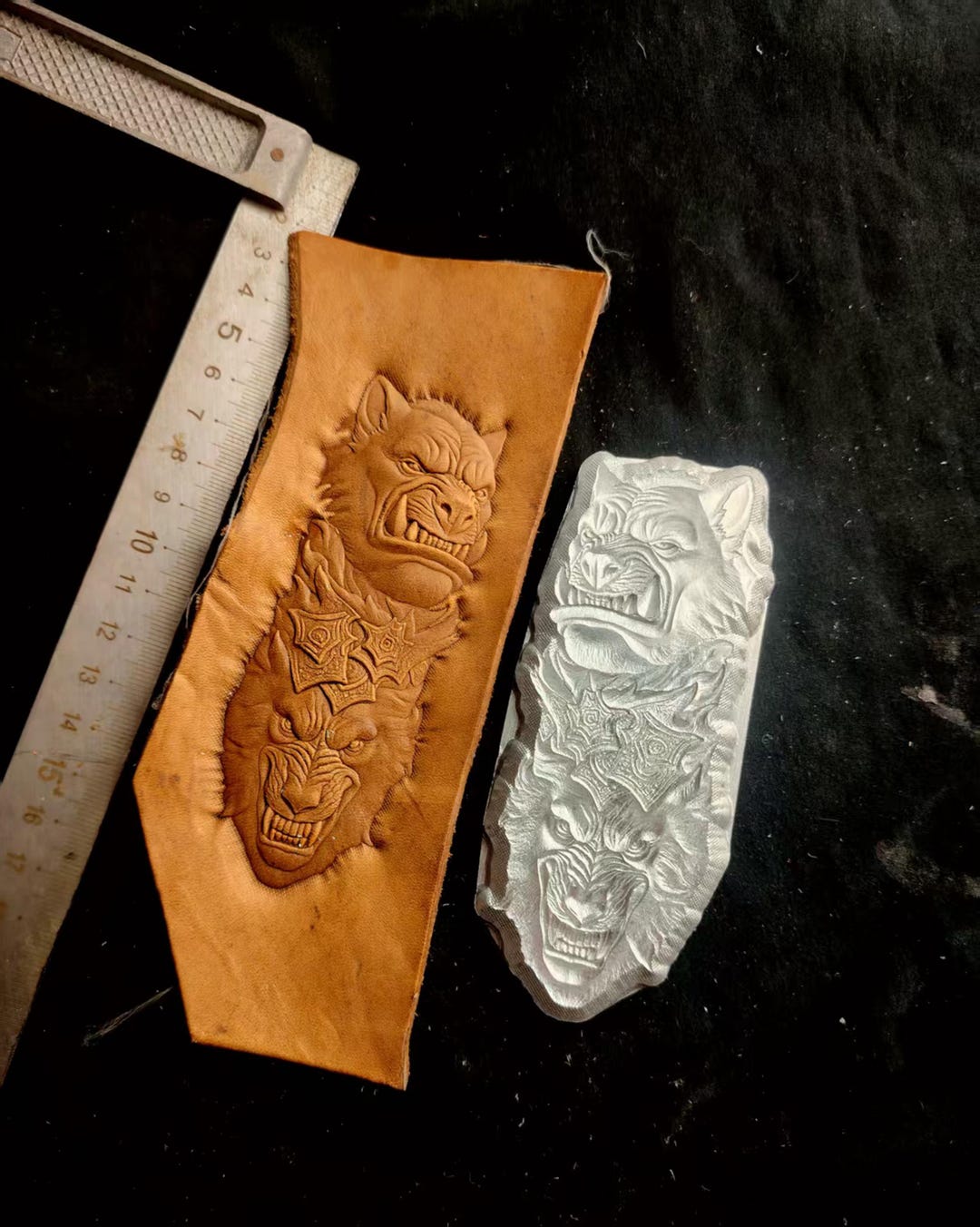 Handcrafted Leather Stamping Mold - Ferocious Wolf Head With Intricate ...