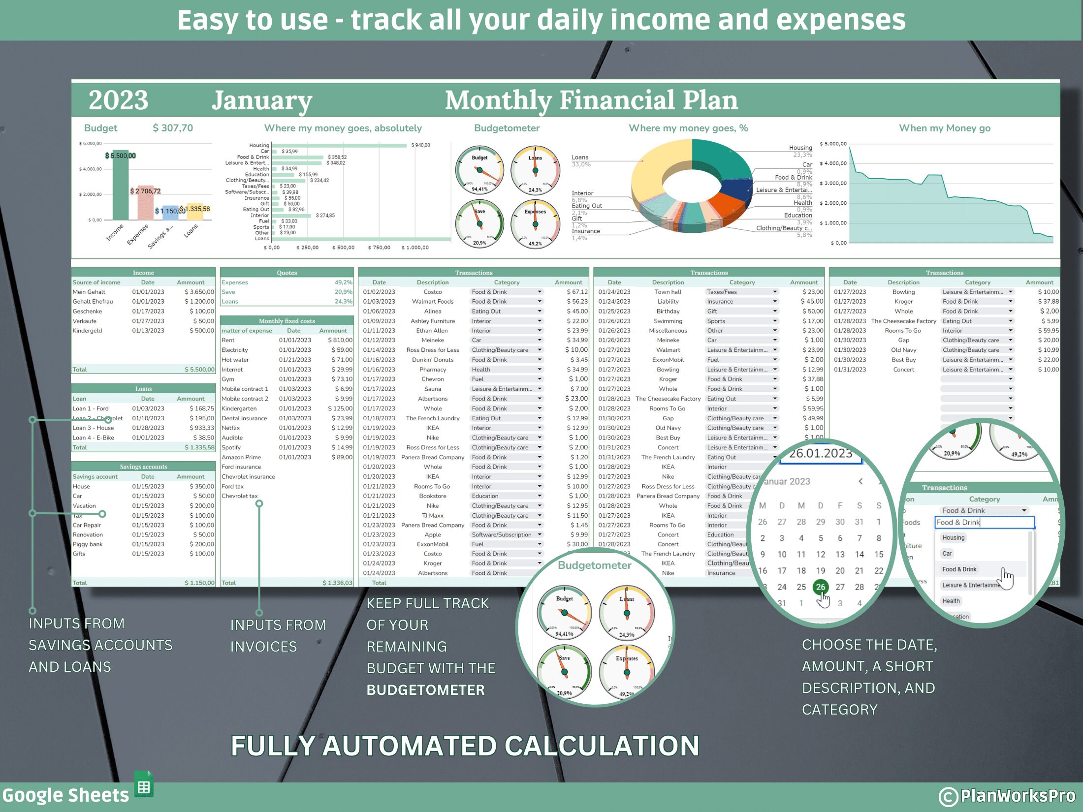 Costs Tracker + Budget Tracker + Financial Planning Tool + Income ...