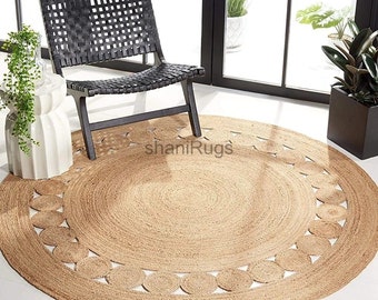 Round Rafia Rug, Woven Straw Natural Fiber Rug, Jute Rug, Hand Braided ...