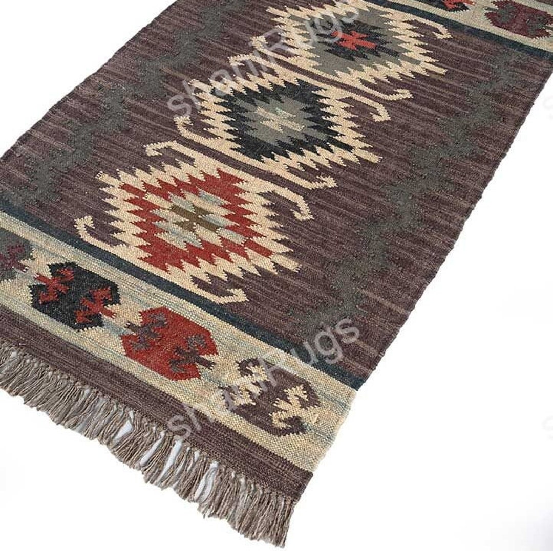 Handmade Wool Jute Rug, Navajo Kilim Rug, Aztec Rug, Accent Rug ...