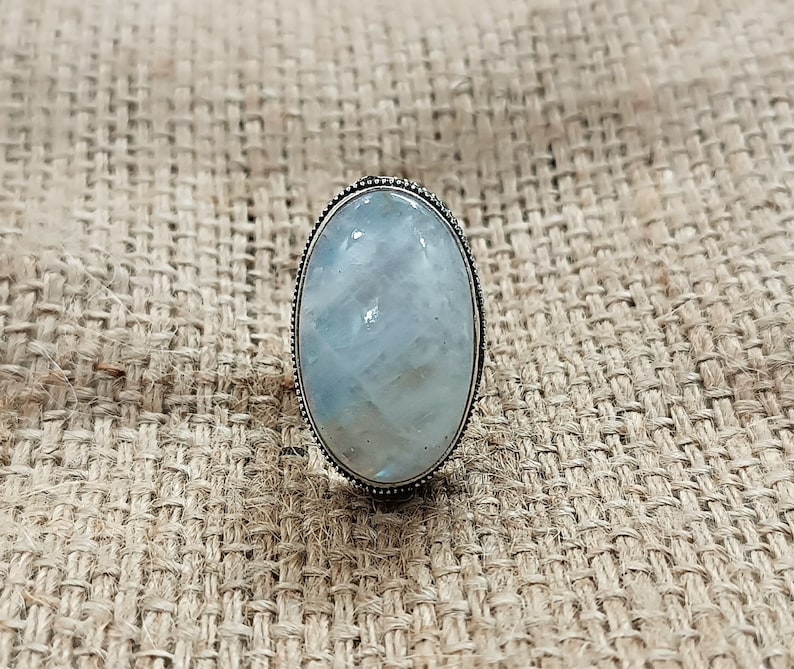 Rainbow Moonstone Ring: Handmade Sterling Silver Oval Gemstone - Etsy