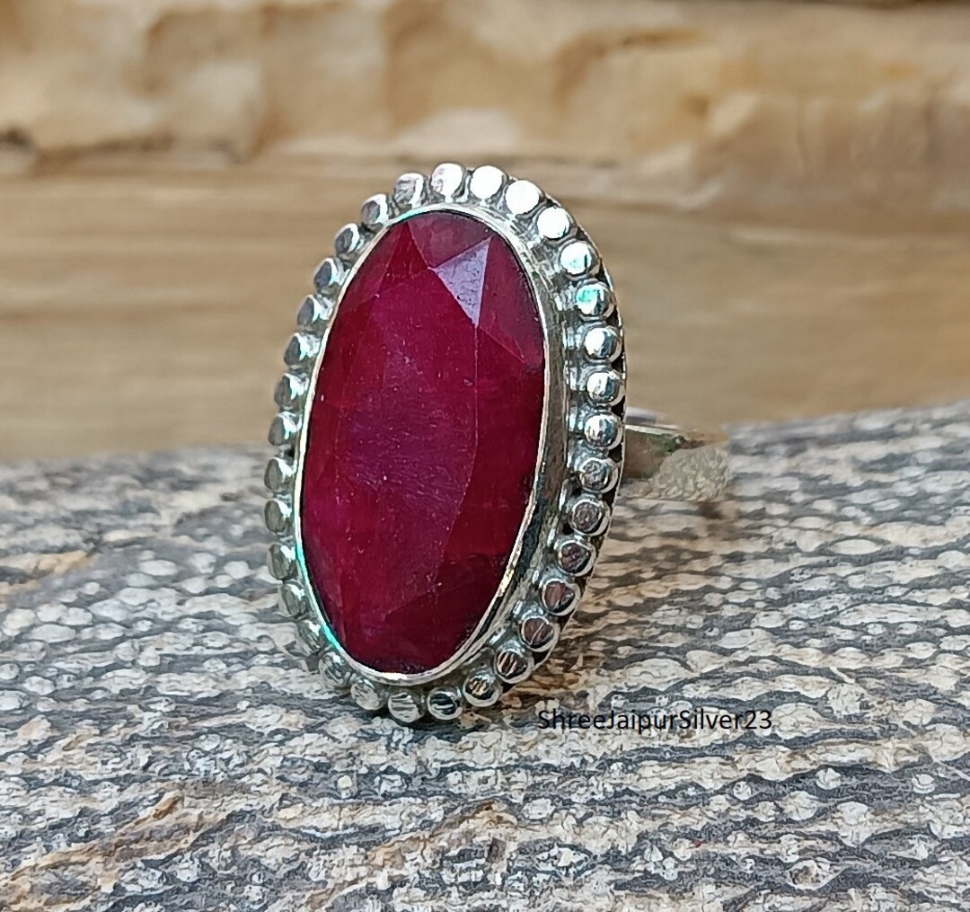 Indian Ruby Band Ring 925 Sterling Silver Band Ring Gemstone Ring ...