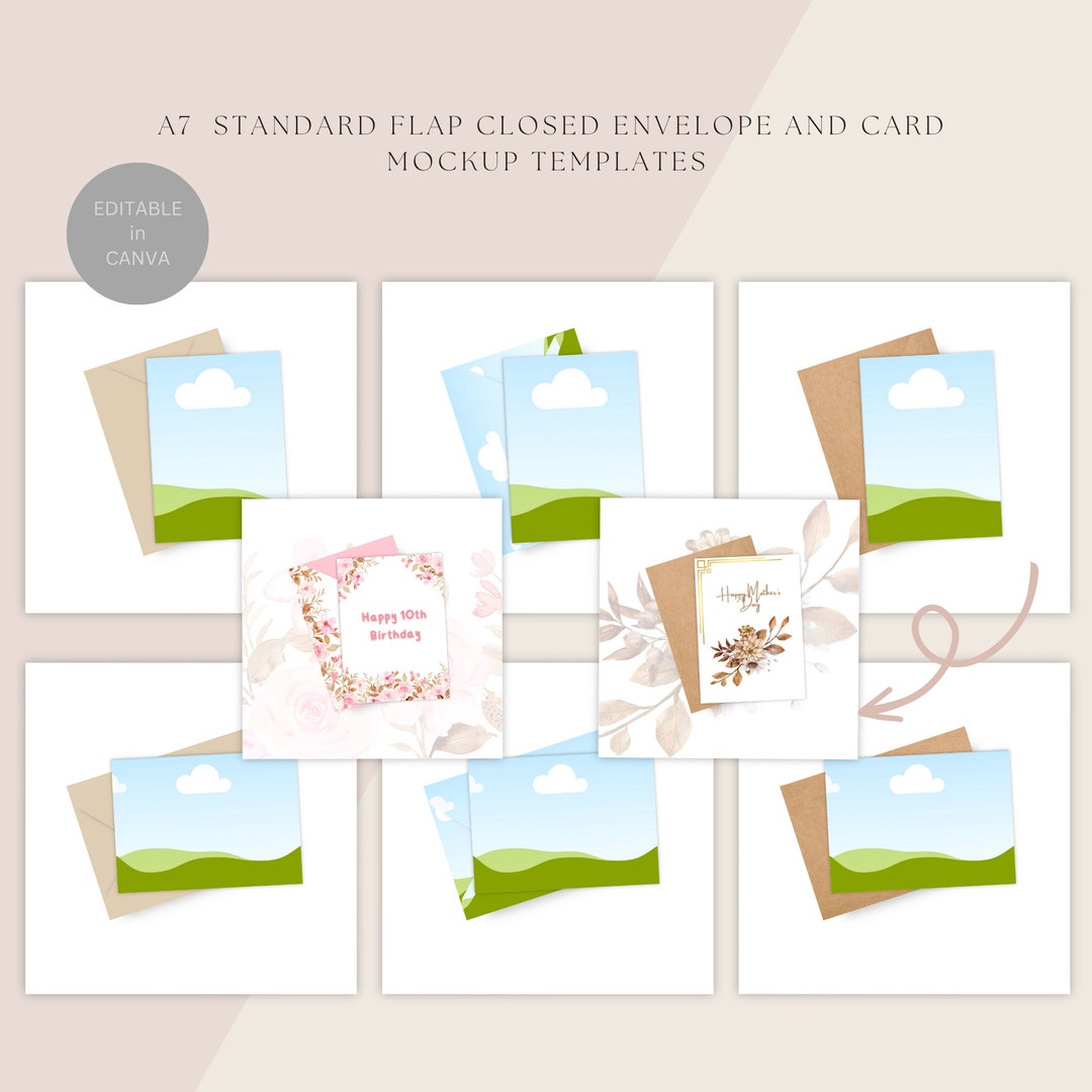 A7 Standard Flap Closed Envelope and Card Mockup Templates, Kraft Paper ...