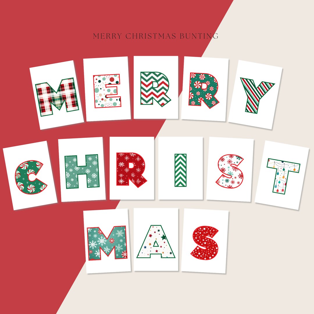 Merry Christmas Bunting Printable Banner DIGITAL DOWNLOAD Christmas ...