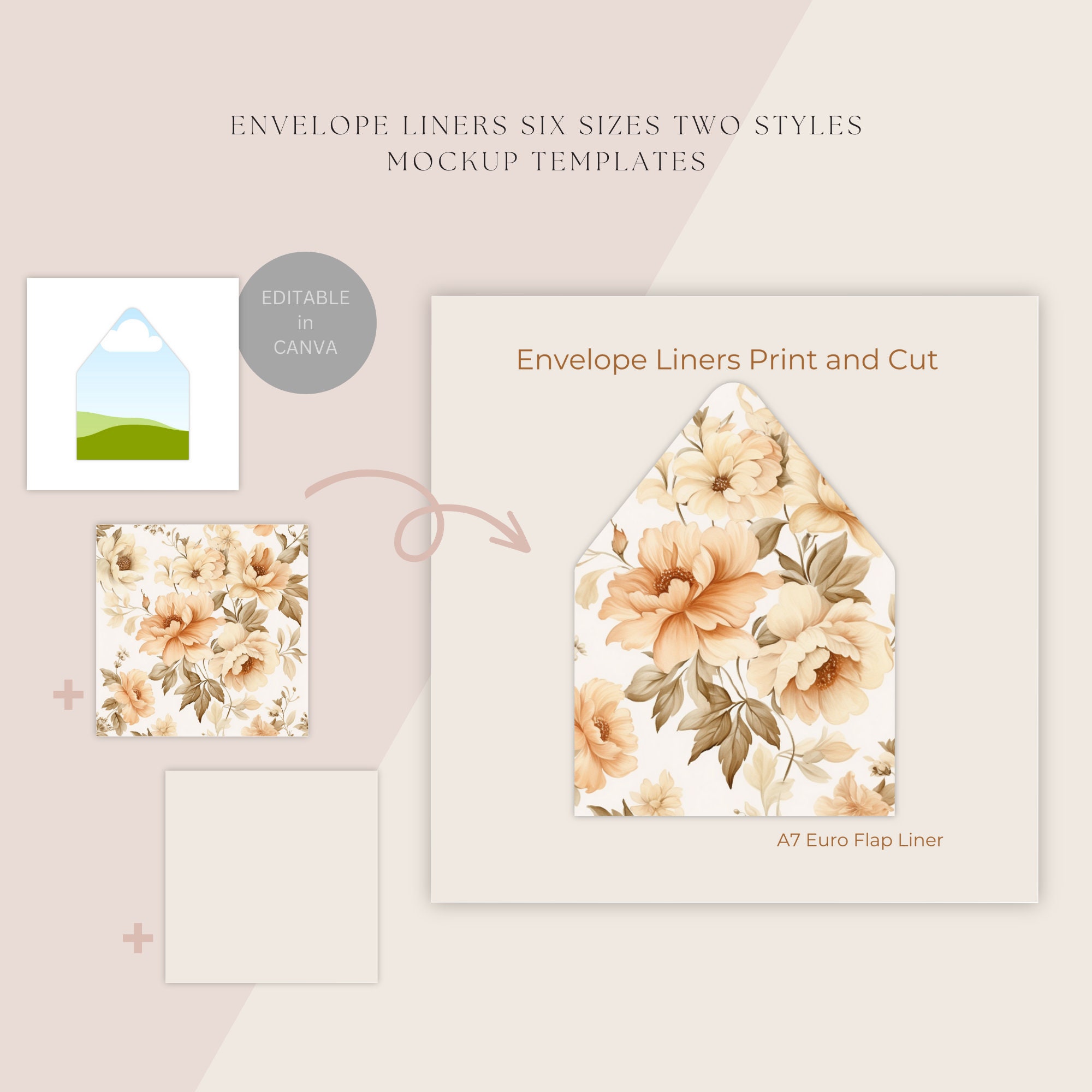 Envelope Liners Six Sizes Two Styles Mockup Templates, A7, A6, A2, A1 ...