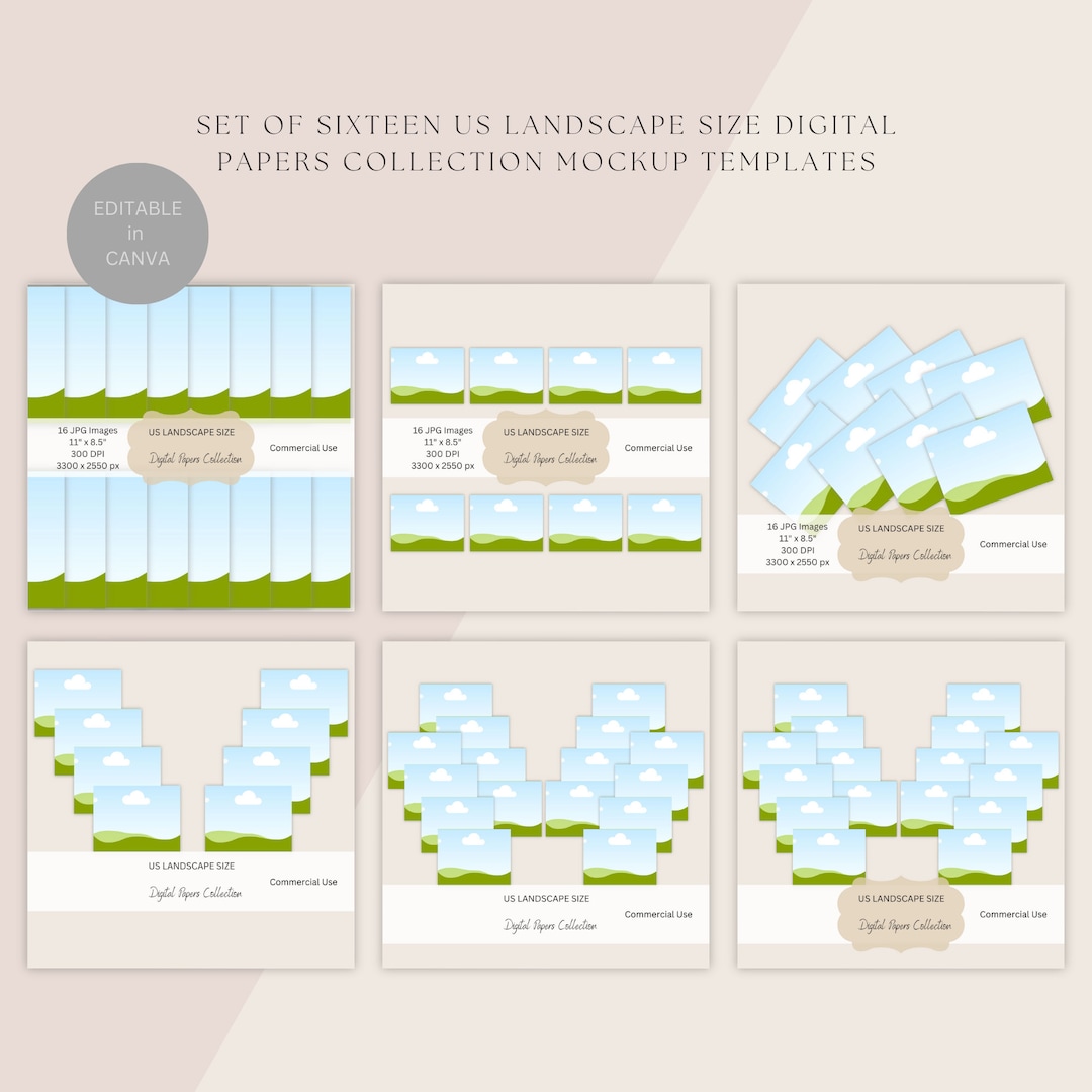 Set of Sixteen US Landscape Size Digital Papers Collection Mockup ...
