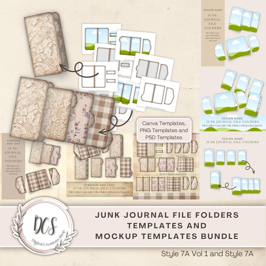 Junk Journal File Folders Style 7A Vol 1 Templates and 7A Mockup ...