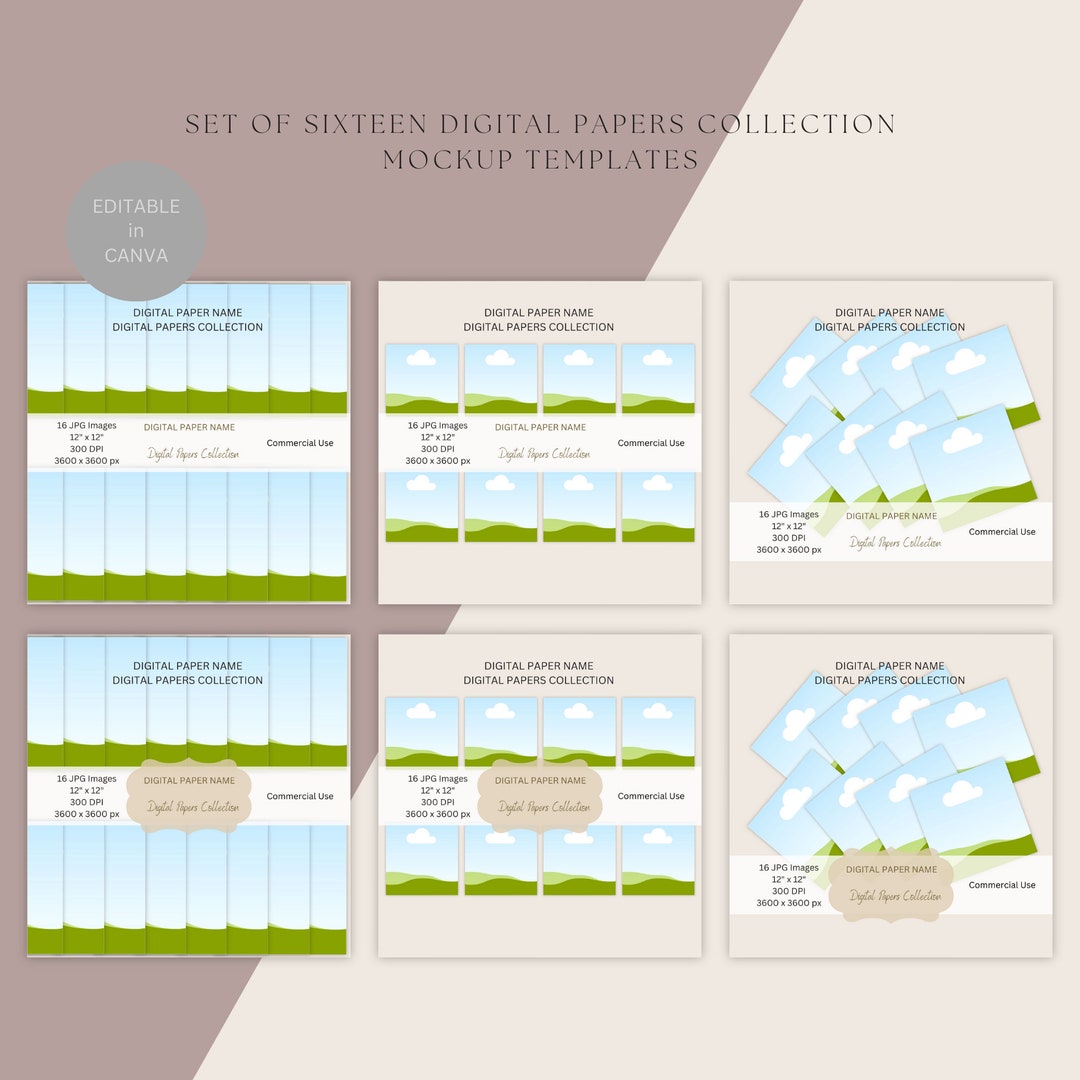 Set of Sixteen Digital Papers Collection Mockup Templates, DIGITAL ...