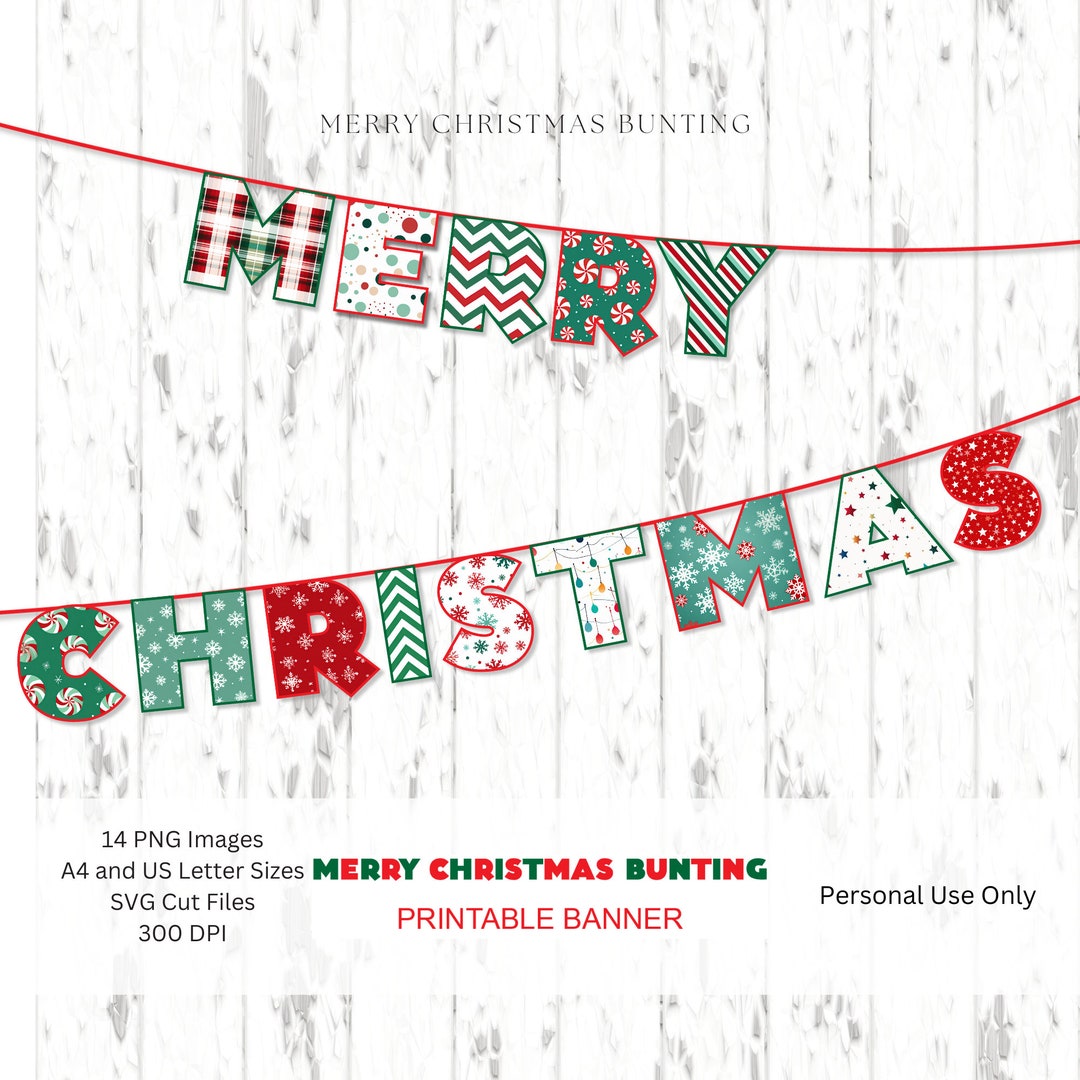 Merry Christmas Bunting Printable Banner | DIGITAL DOWNLOAD | Christmas ...
