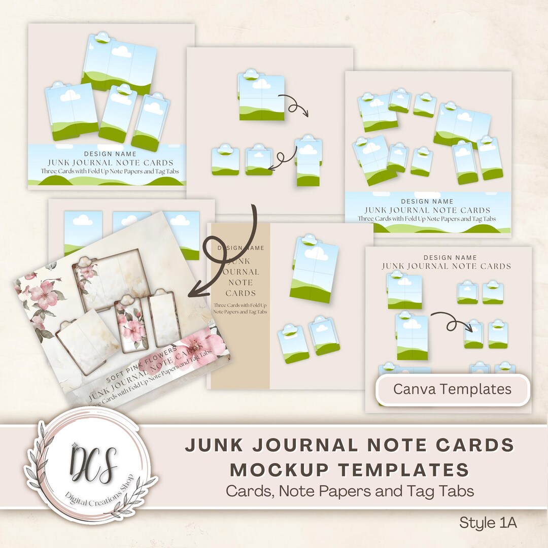 Junk Journal Note Cards Set 1A Mockup Templates, Cards Note Papers ...