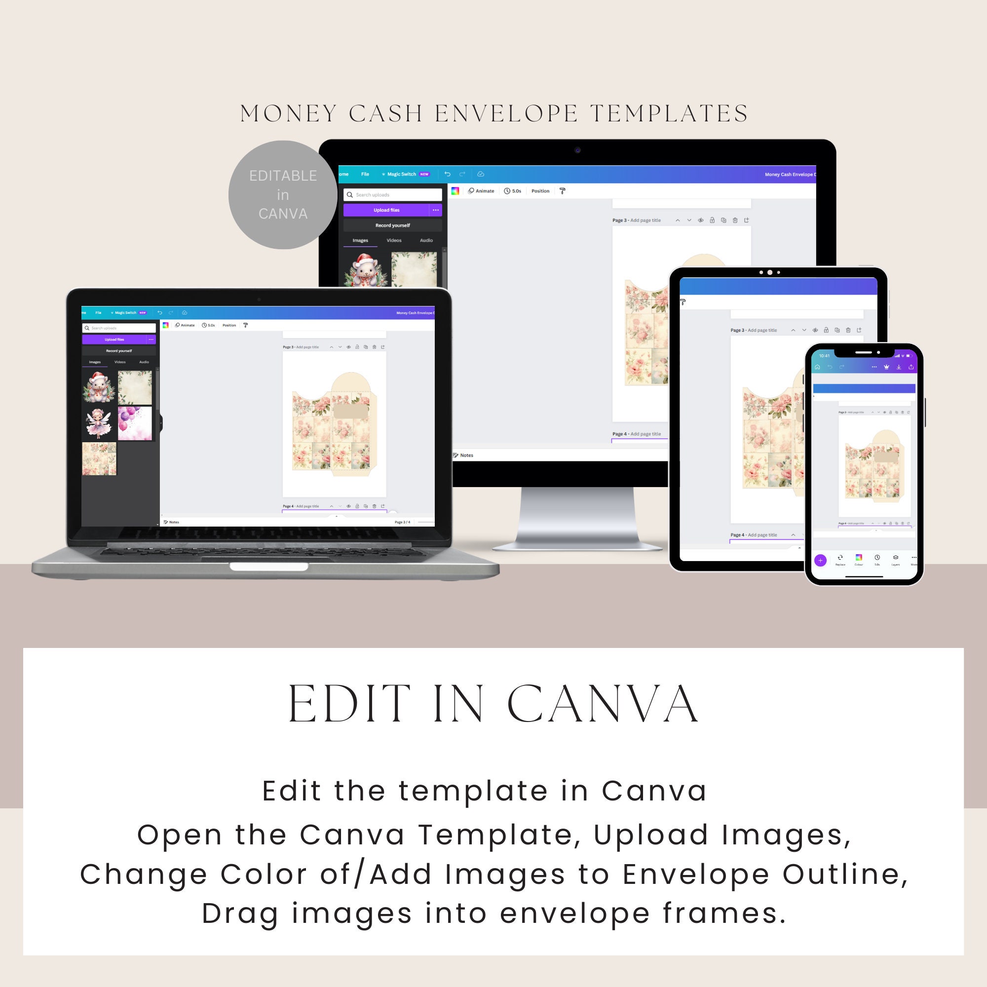 Money Cash Envelope Templates, DIGITAL DOWNLOAD, Canva Frames Template ...