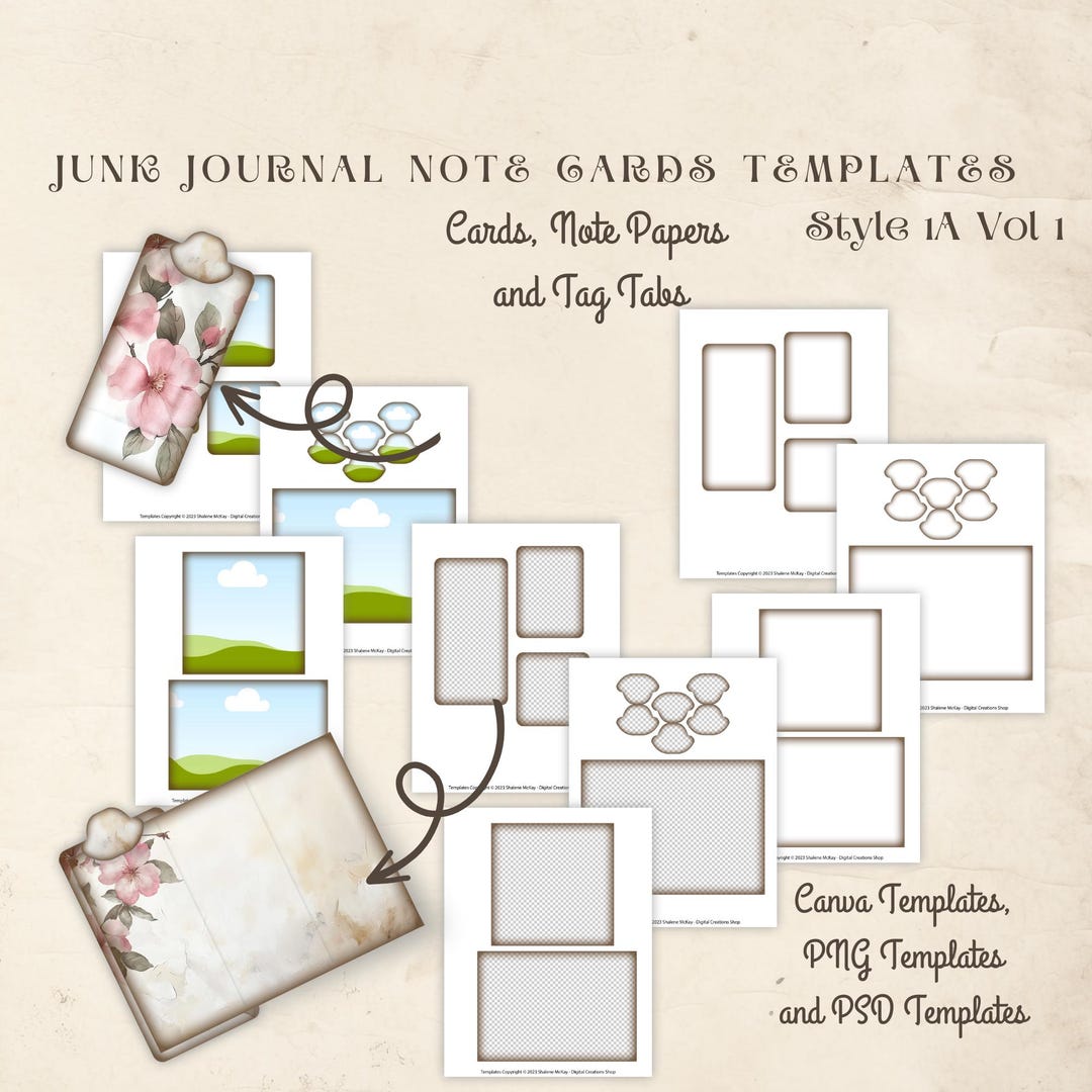Junk Journal Note Cards Set Style 1A Volume 1 Templates, Vintage Look ...