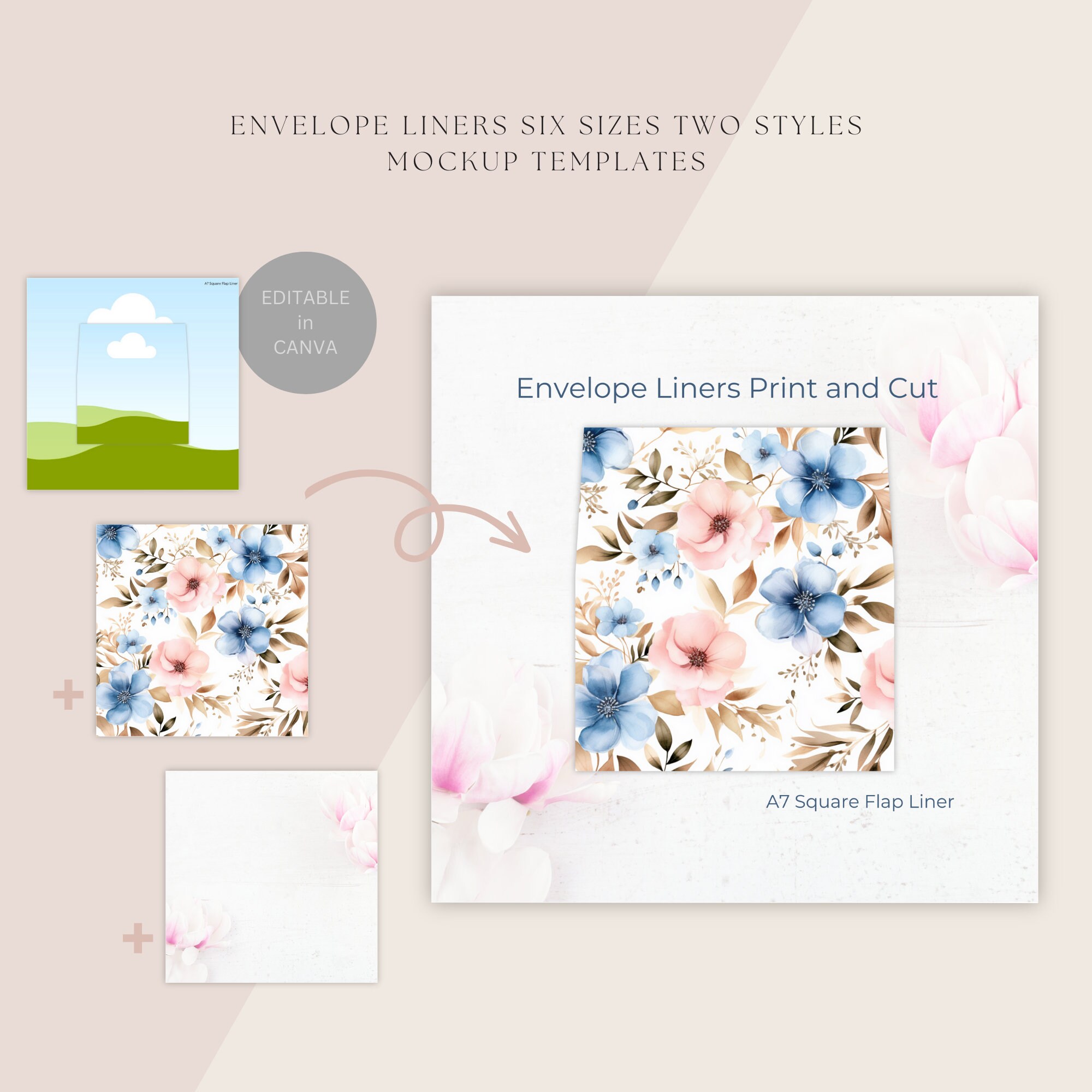 Envelope Liners Six Sizes Two Styles Mockup Templates, A7, A6, A2, A1 ...