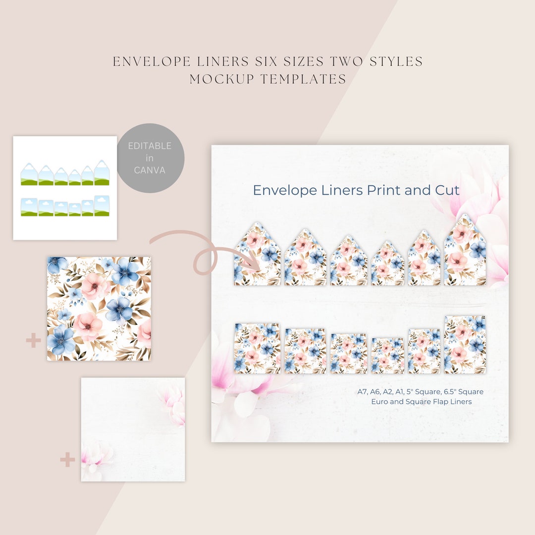 Envelope Liners Six Sizes Two Styles Mockup Templates, A7, A6, A2, A1 ...