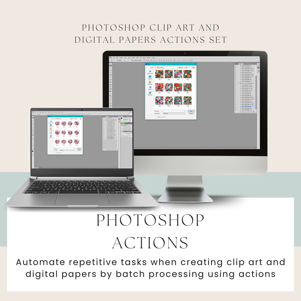 Photoshop Clip Art and Digital Papers Action Set, Automate Repetitive ...