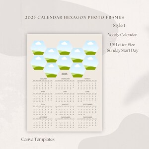 2025 Calendar Templates, Single Page Yearly Calendar, Hexagon Photo ...