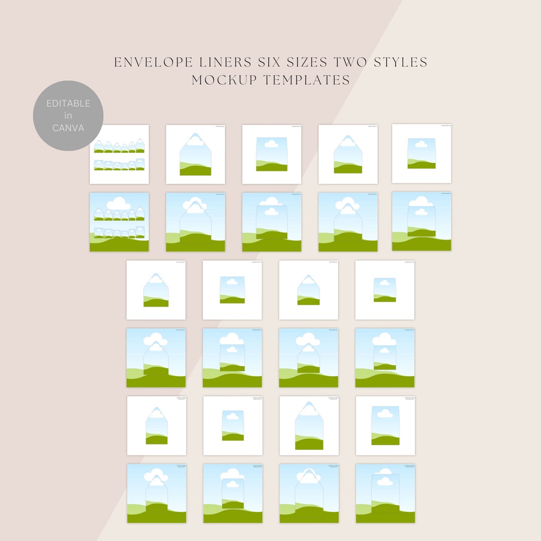 Envelope Liners Six Sizes Two Styles Mockup Templates, A7, A6, A2, A1 ...