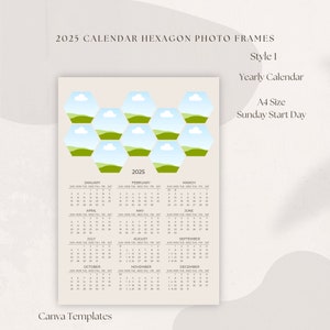 2025 Calendar Templates, Single Page Yearly Calendar, Hexagon Photo ...