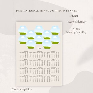 2025 Calendar Templates, Single Page Yearly Calendar, Hexagon Photo ...