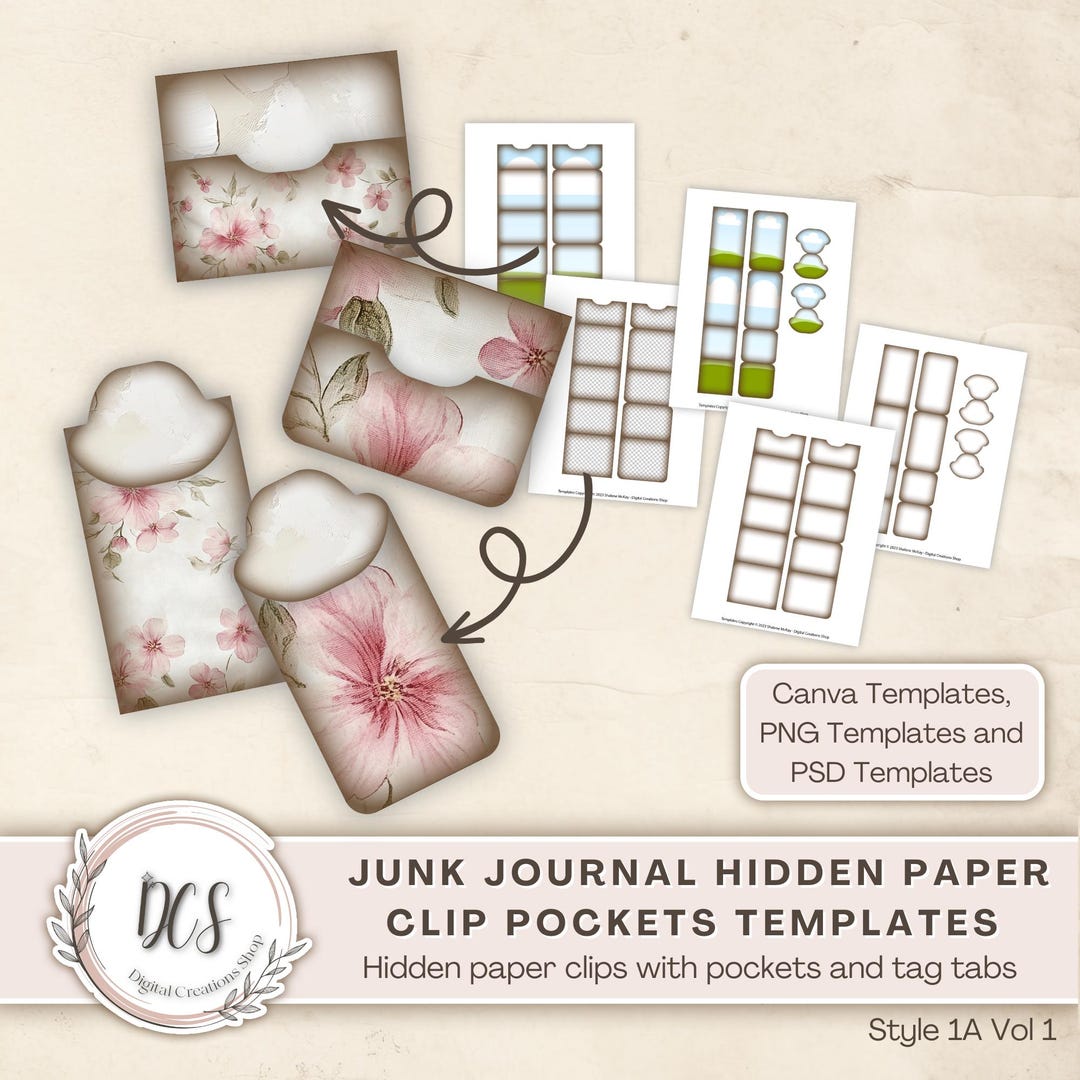 Junk Journal Hidden Paper Clip Pockets Style 1A Volume 1 Templates ...