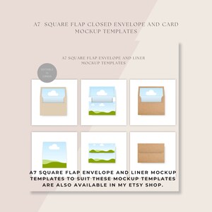 A7 Square Flap Closed Envelope and Card Mockup Templates, Kraft Paper ...