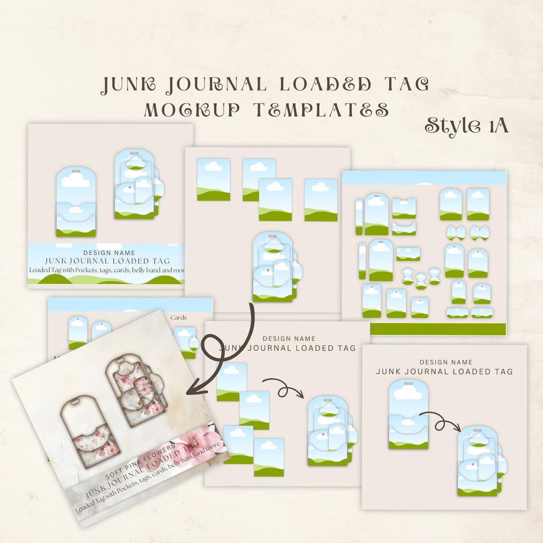 Junk Journal Loaded Tag Style 1A Mockup Templates, Journal Loaded Tag ...