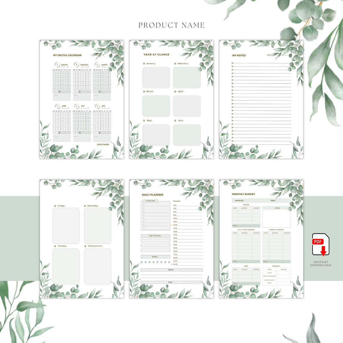 Eucalyptus Self Care Planner Printable INSTANT DOWNLOAD - Etsy