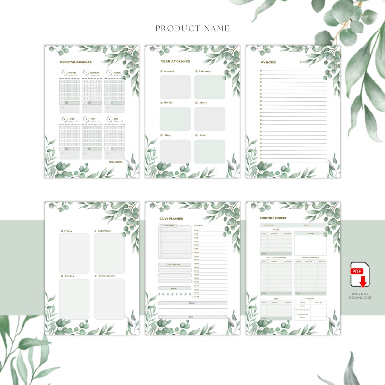 Eucalyptus Self Care Planner Printable INSTANT DOWNLOAD - Etsy